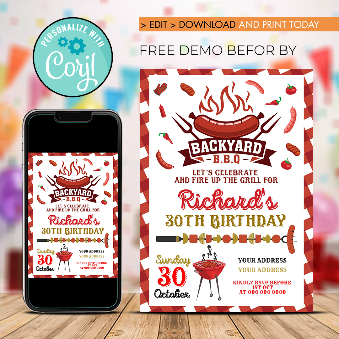 Editable BBQ Birthday Party Invitation, Backyard Party Invit | Inspire ...
