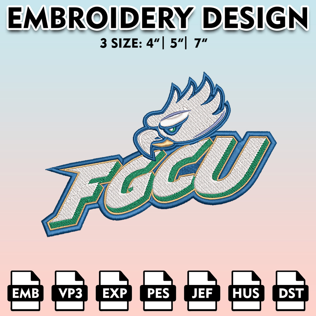 NCAA Logo Embroidery Designs, NCAA FGCU, Florida Gulf Coast | Inspire ...