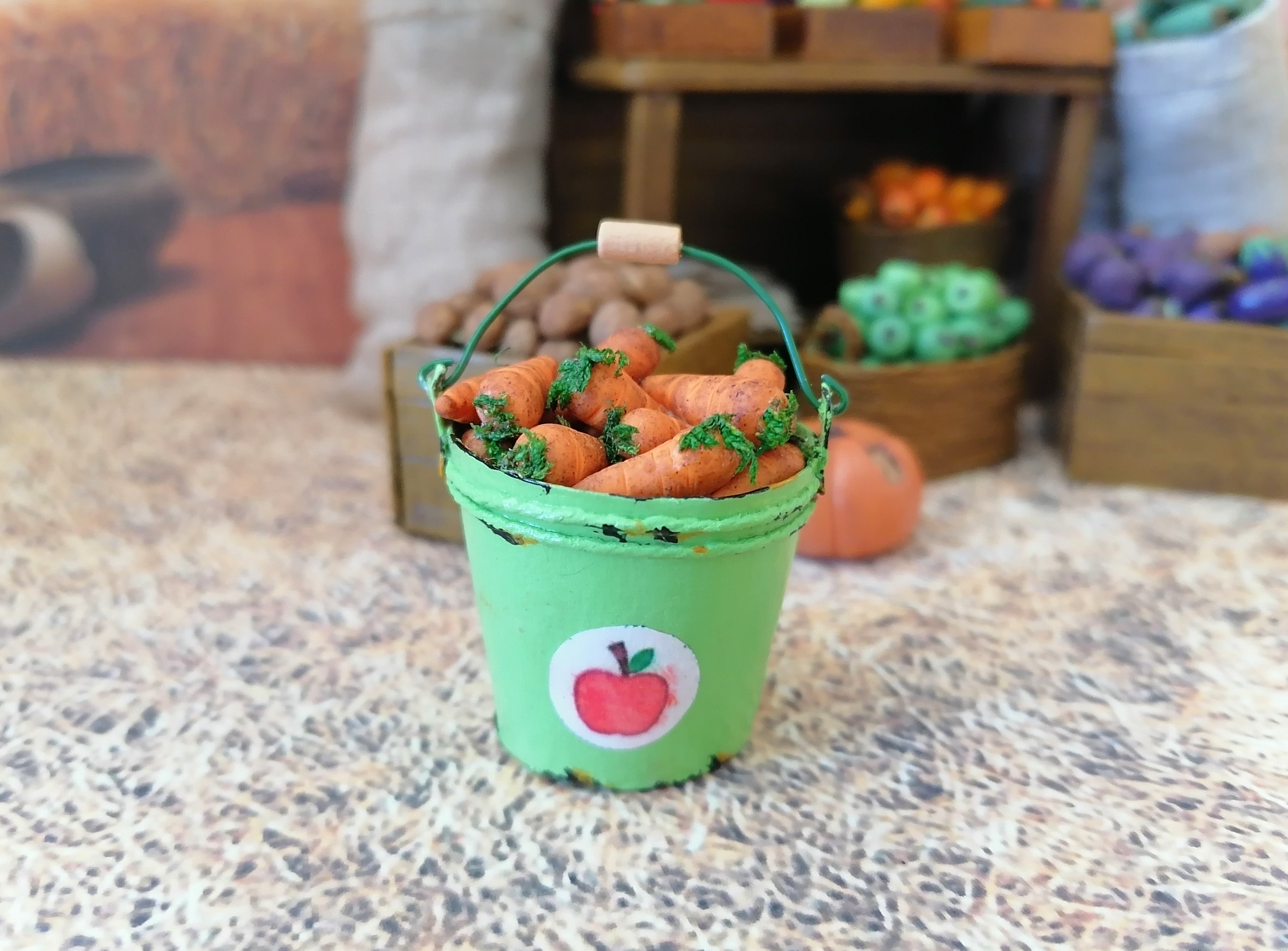 Bucket with carrots. Puppet miniature. 1:12. Doll garden. - Inspire Uplift