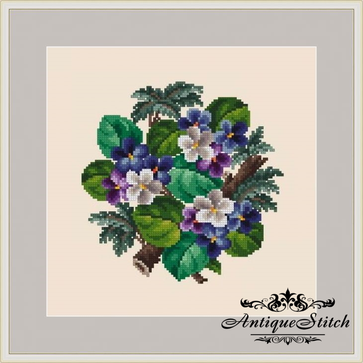 Berlin Woolwork Violets Vintage Cross Stitch pattern | Inspire Uplift