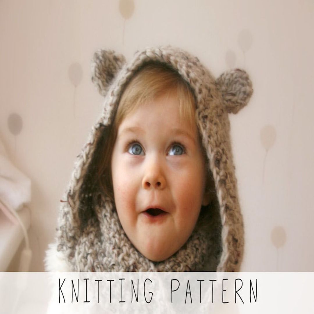 KNITTING PATTERN hooded scarf x Bear snood knit pattern x Wi | Inspire ...