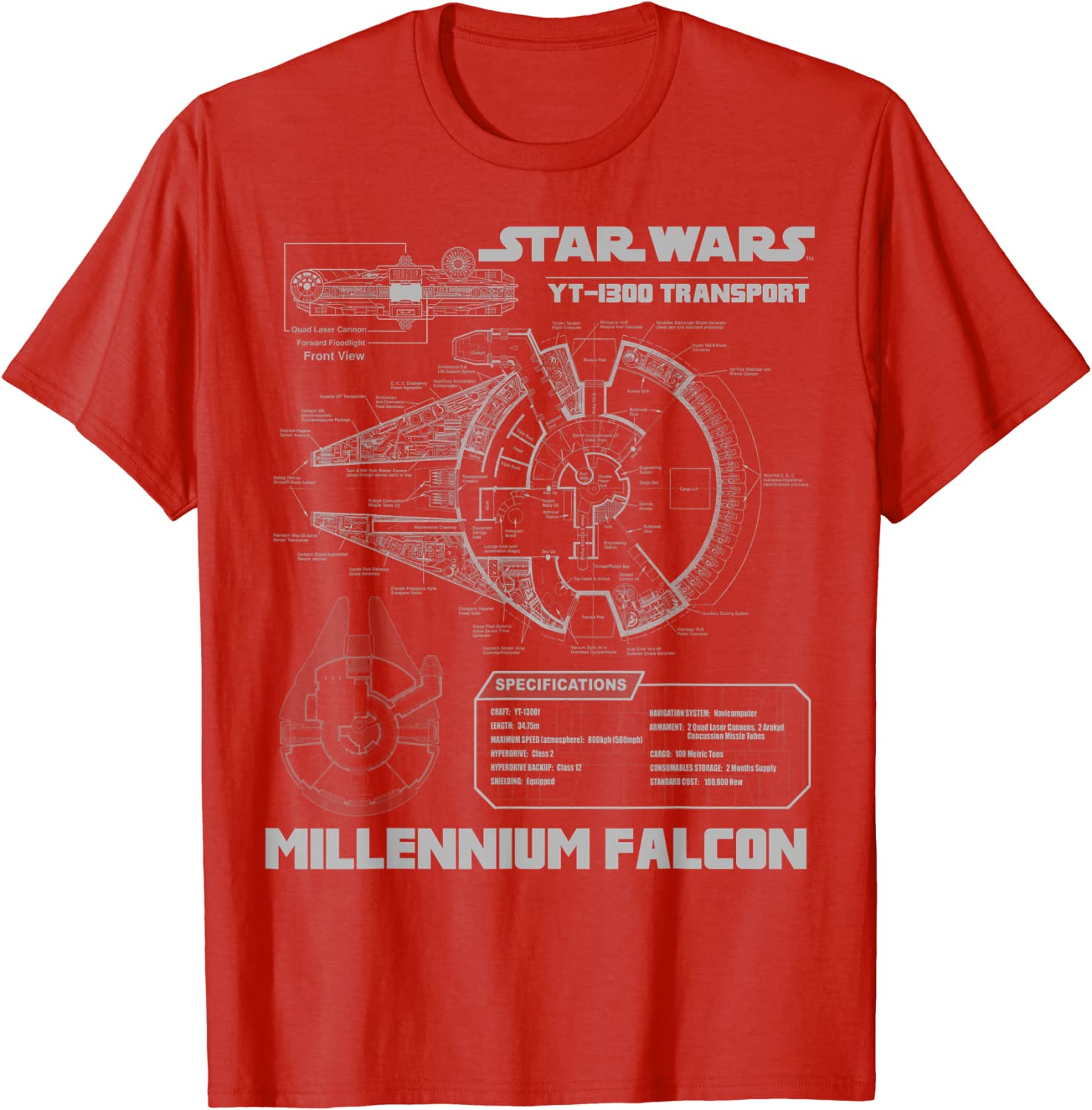 Star Wars Millennium Falcon Grey Schematics T-Shirt C2 | Inspire Uplift