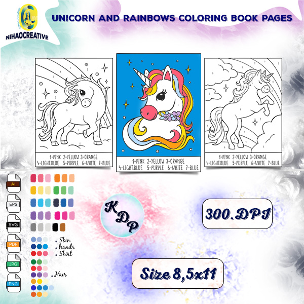 Unicorn and Rainbows Coloring Book Pages 2023 For KDP Interi - Inspire ...