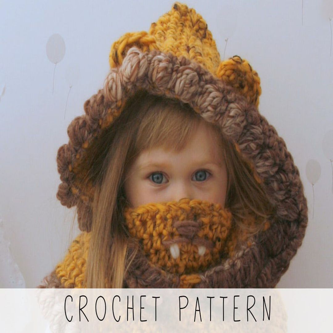 CROCHET PATTERN lion hoodie x Kids hooded cowl crochet patte | Inspire ...