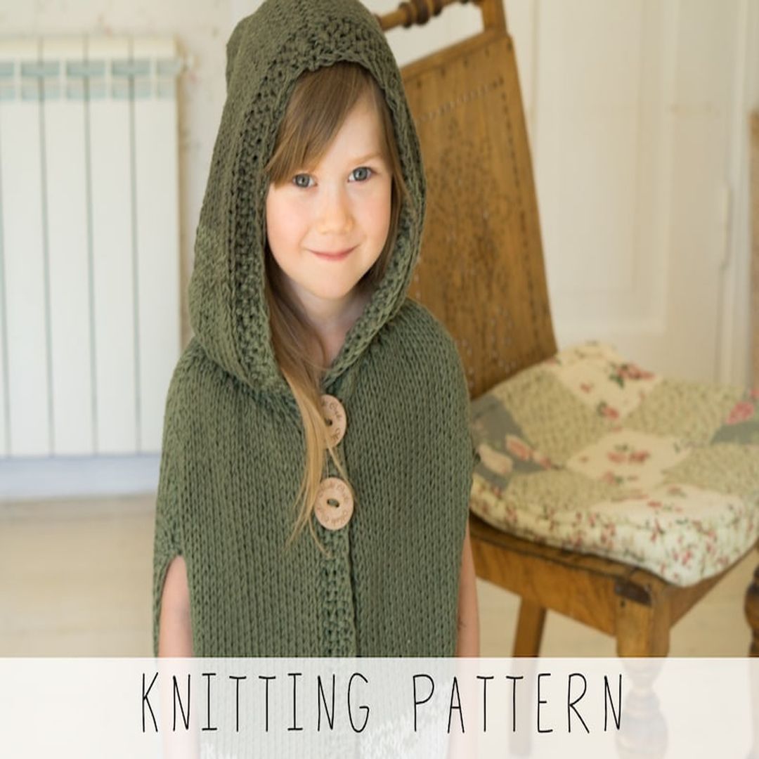 KNITTING PATTERN hooded cape x Easy kids poncho knit pattern | Inspire Uplift