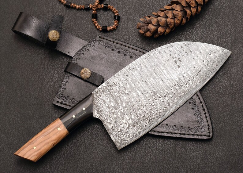 Handmade Damascus Serbian Cleaver with Buffalo Horn & Kao Ha | Inspire ...