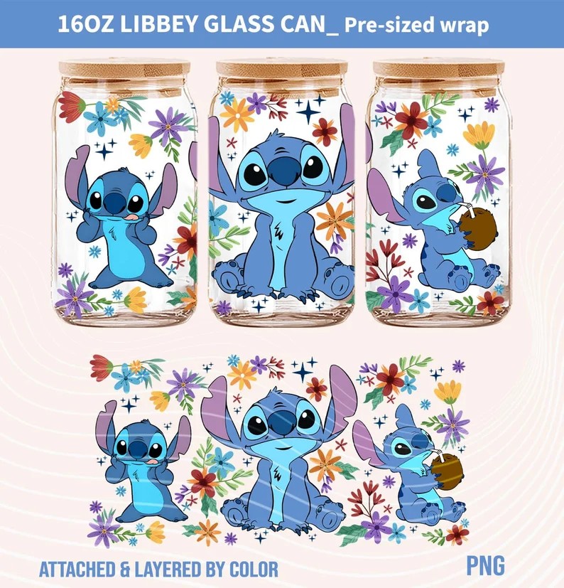 Stitch Glass Can 16oz, Stitch Png Sublimation, Stitch Birthd | Inspire ...