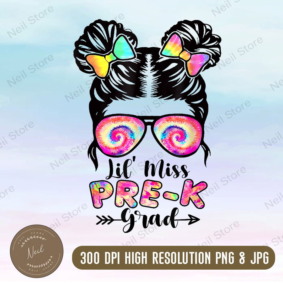 Lil' Miss Pre-K Grad Graduation School Messy Bun Girls Kids | Inspire ...