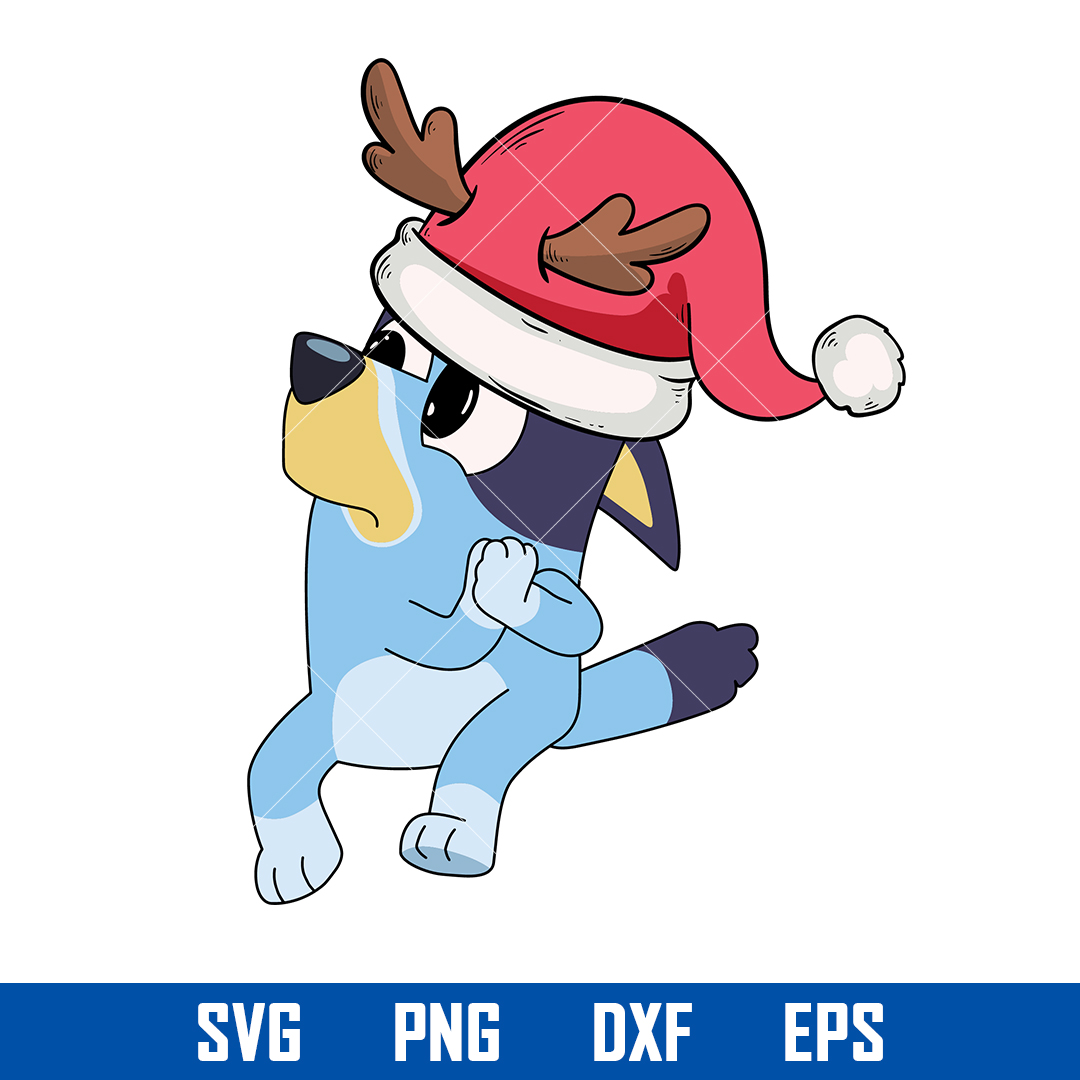 Bluey Santa Hat Christmas Svg, Bluey Christmas Svg, Bluey Pn - Inspire ...