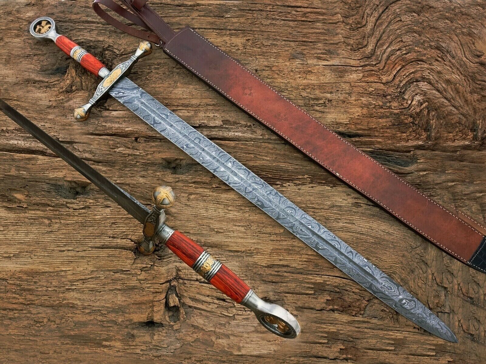 Handmade Damascus Steel Templar Knight/Holy Sword,Leather Co | Inspire ...