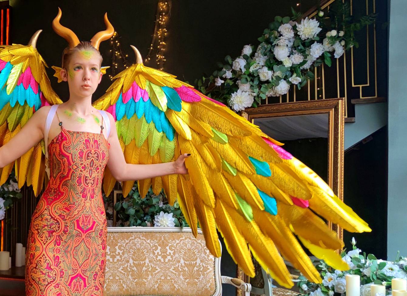 Movable golden Phoenix Firebird wings with horns/Cosplay Cos | Inspire ...