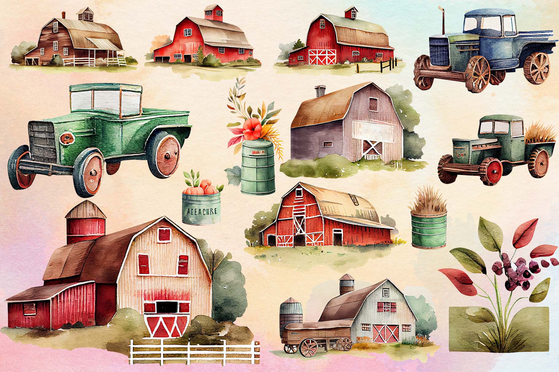 Farm Life Watercolor Clipart Bundle | Inspire Uplift