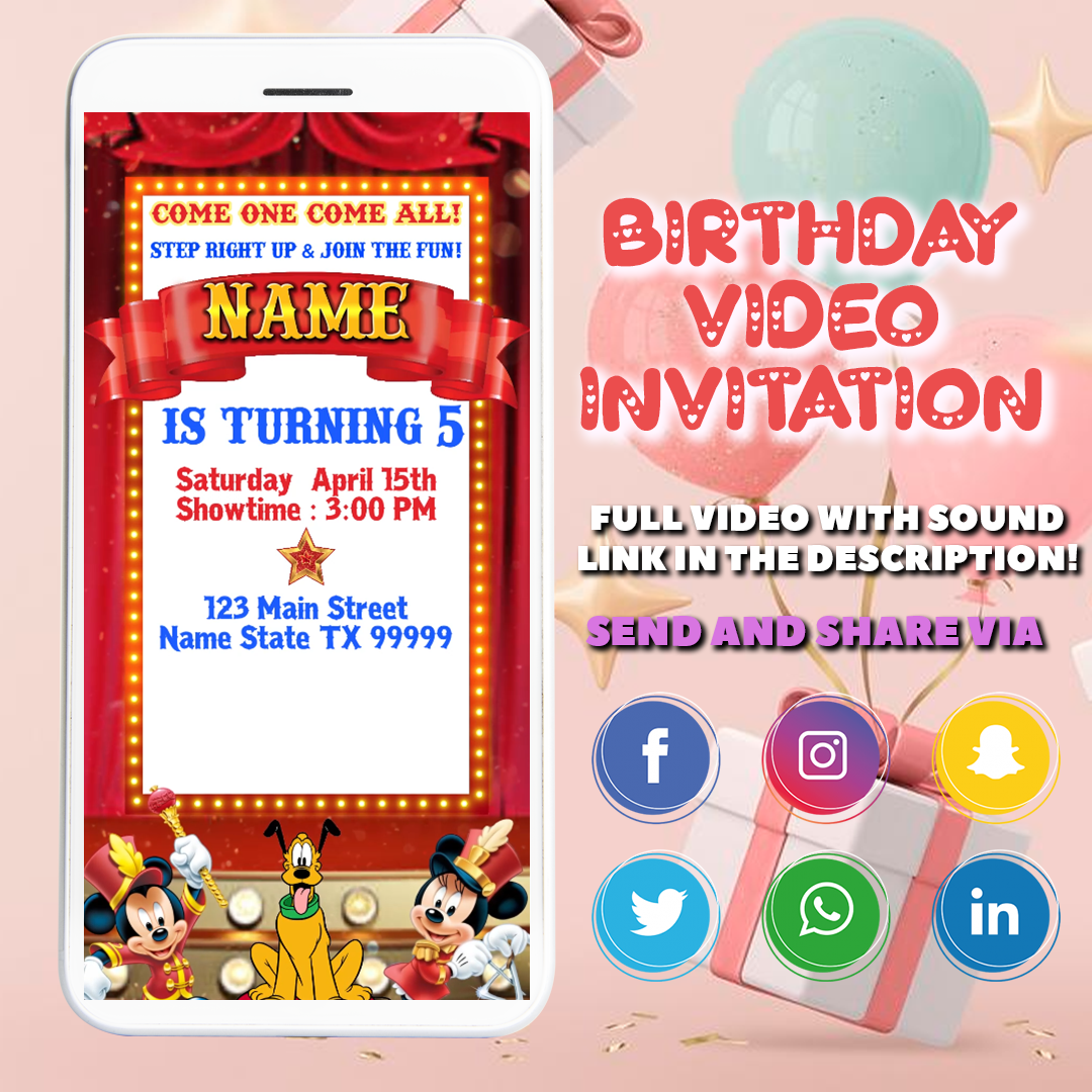 Mickey Mouse Carnival Circus Animated Video Invitation for B | Inspire ...