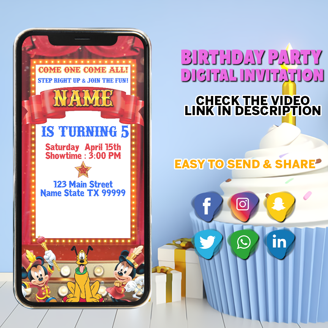 Mickey Mouse Carnival Circus Animated Video Invitation for B | Inspire ...