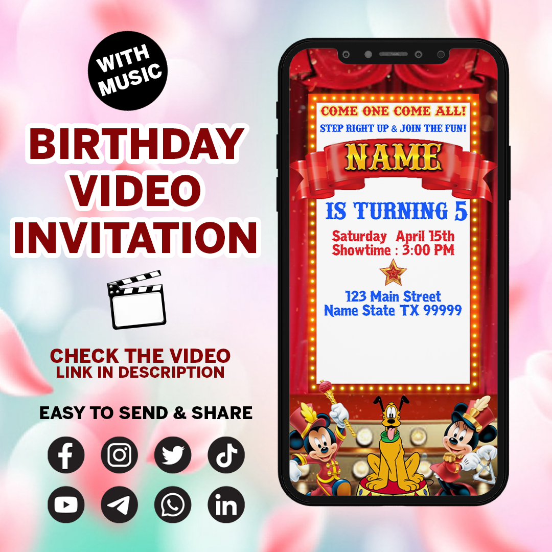 Mickey Mouse Carnival Circus Animated Video Invitation for B | Inspire ...