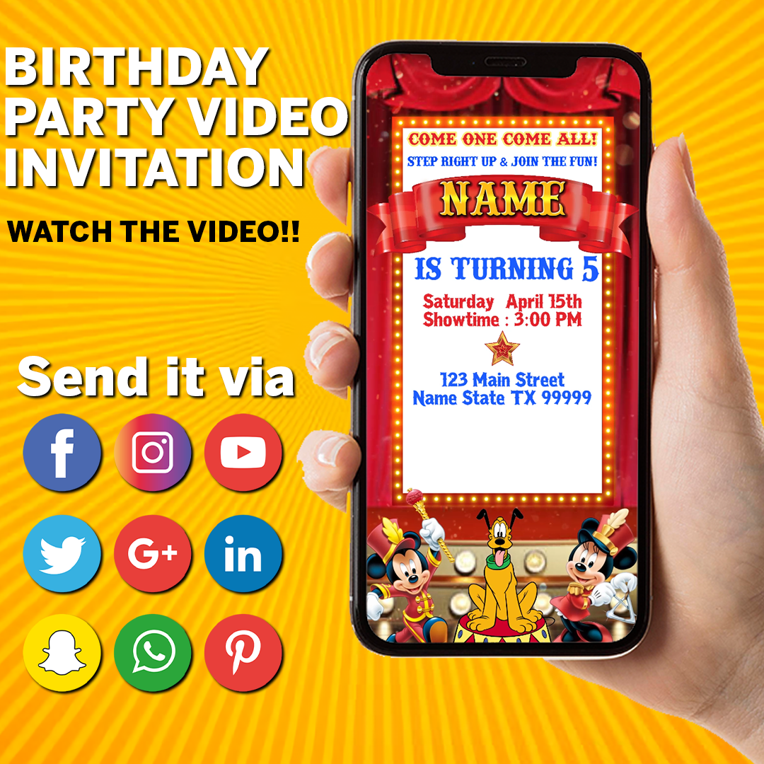 Mickey Mouse Carnival Circus Animated Video Invitation for B | Inspire ...