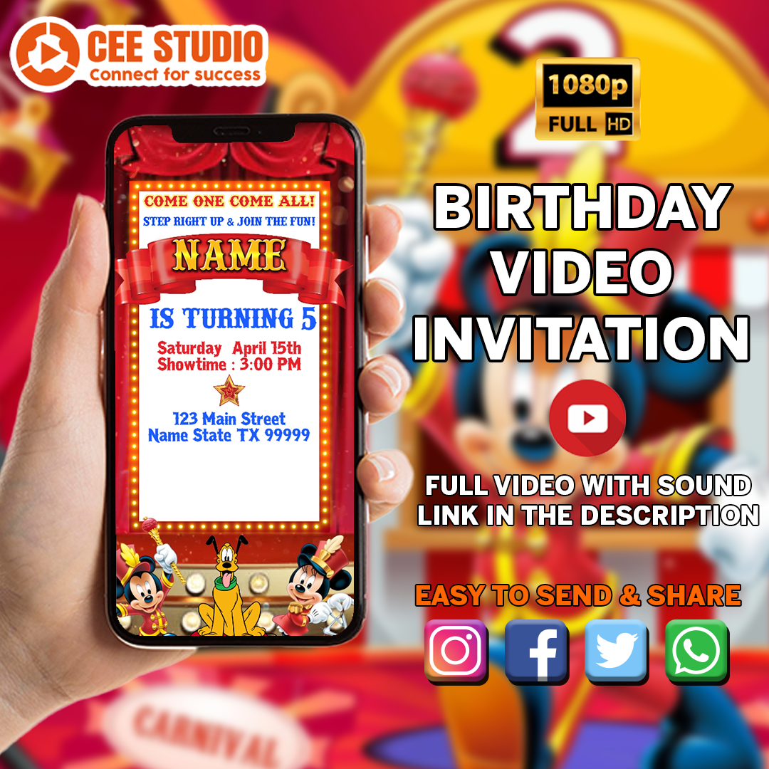 Mickey Mouse Carnival Circus Animated Video Invitation for B | Inspire ...