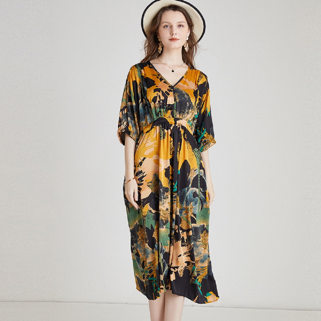 Large size new summer V-neck French slim dress for women | Inspire Uplift