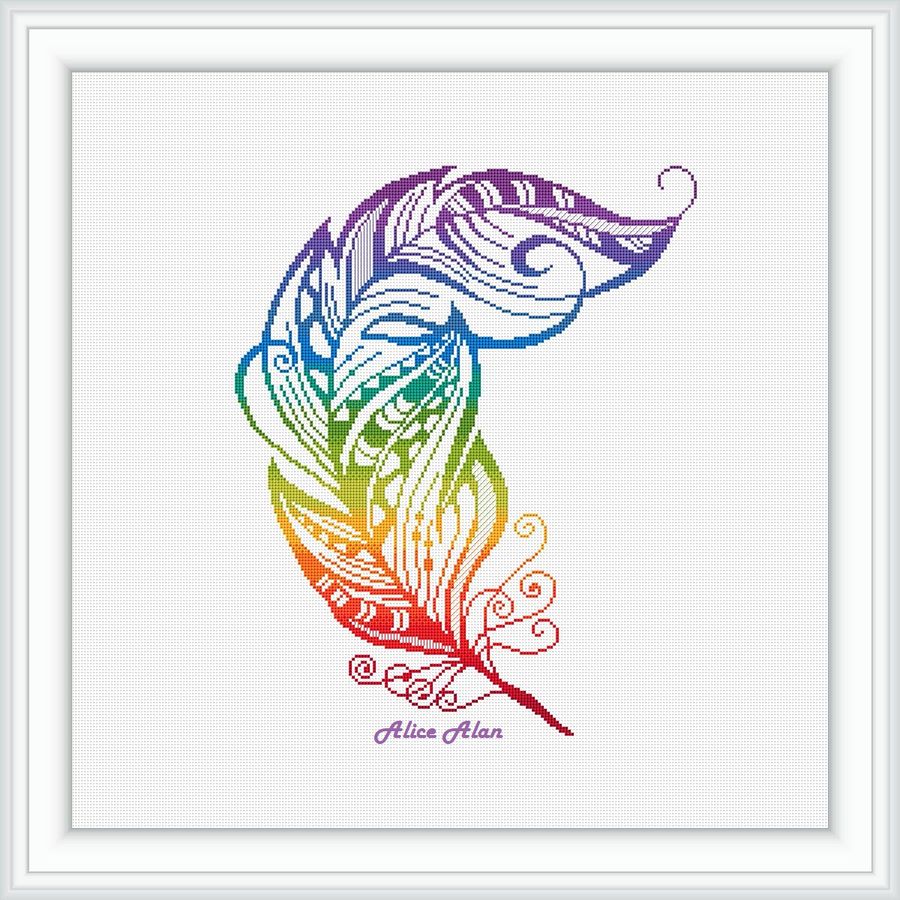 Cross stitch pattern Bird Feather openwork rainbow colorful | Inspire ...