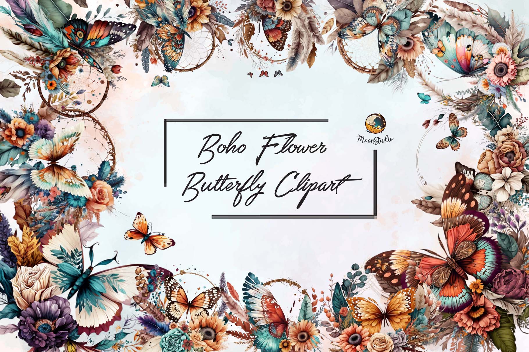 Boho Flower Butterfly Clipart | Inspire Uplift