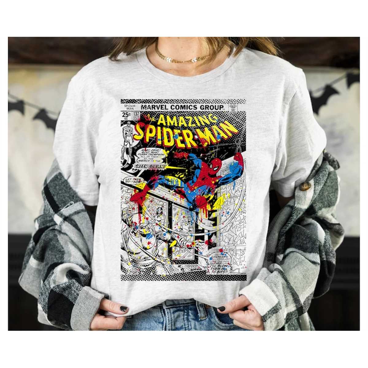 Marvel Spider-Man Classic Retro Paint Splat Comic T-Shirt Un | Inspire ...
