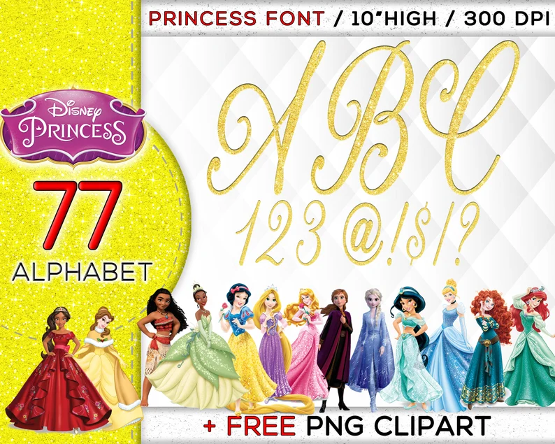 Disney Princess Alphabet Png, Princess Font Png, Gold Glitte - Inspire ...