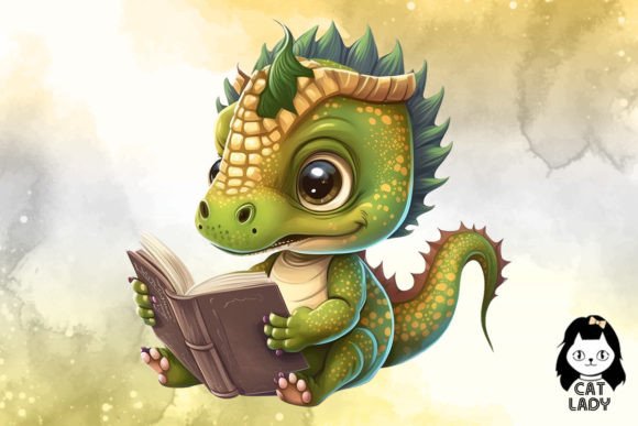 Cute Dragon Reading Book Sublimation | Inspire Uplift