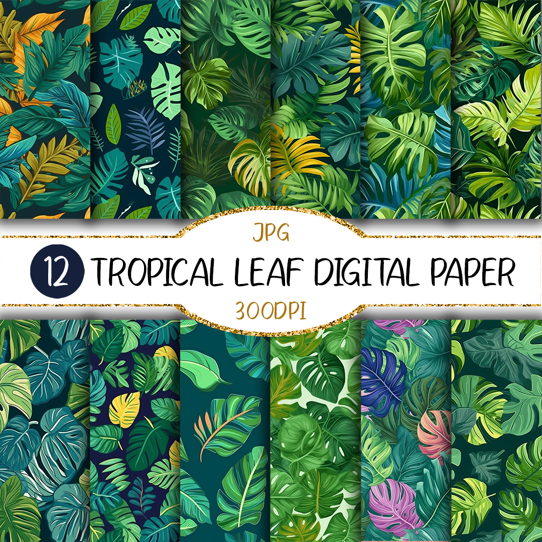 Seamless Tropical Leaves Digital Papers | Background | Inspire Uplift