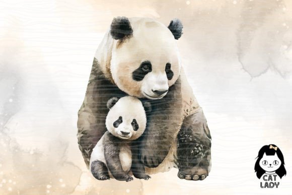 Mom and Baby Panda Watercolor Clipart - Inspire Uplift