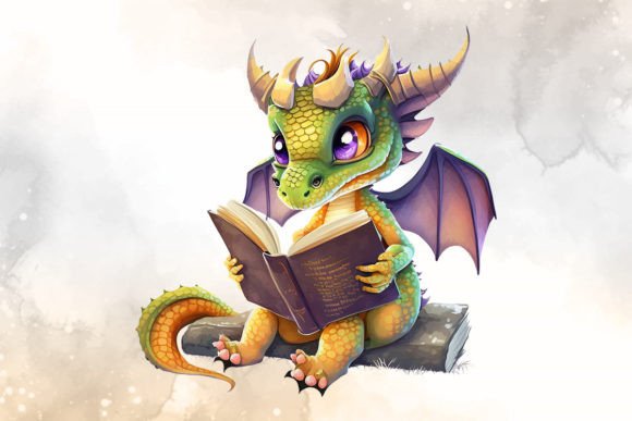 Dragon Reading Book Sublimation Clipart - Inspire Uplift