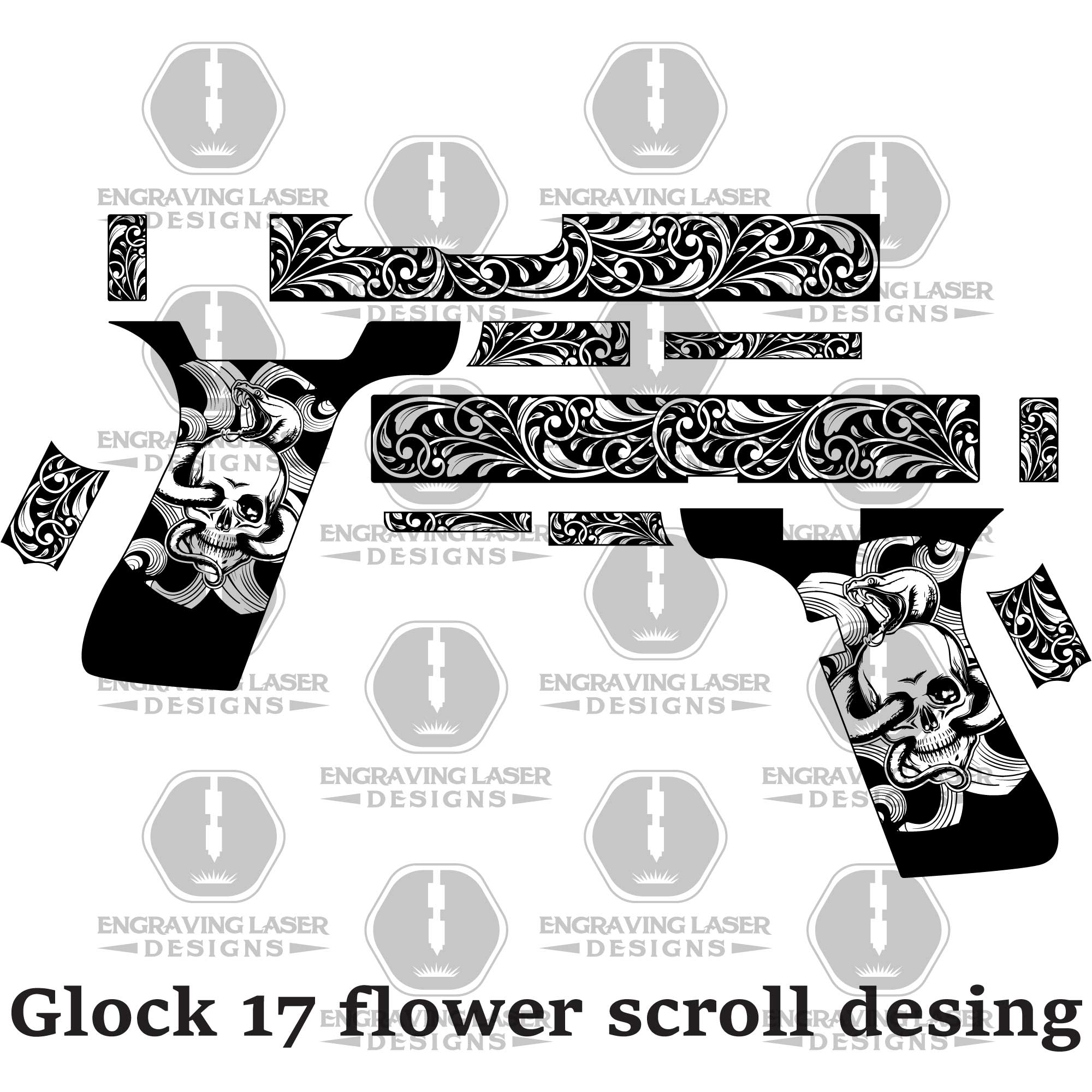 Engraving Laser Designs Glock 17 flower scroll desing | Inspire Uplift