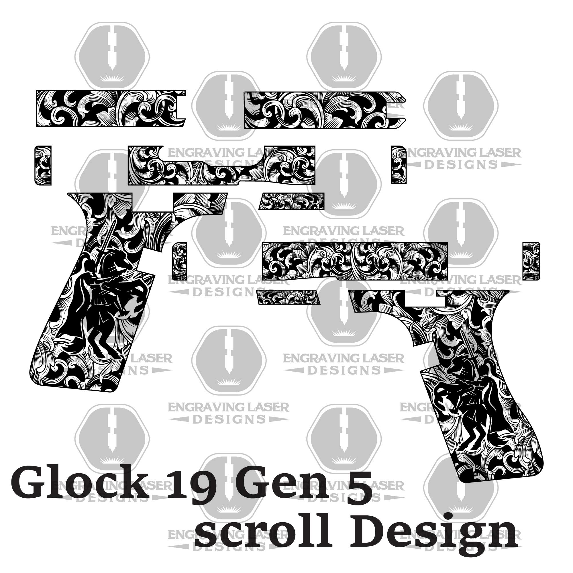 Engraving Laser Designs Glock 19 Gen 5 Scroll Design - Inspire Uplift