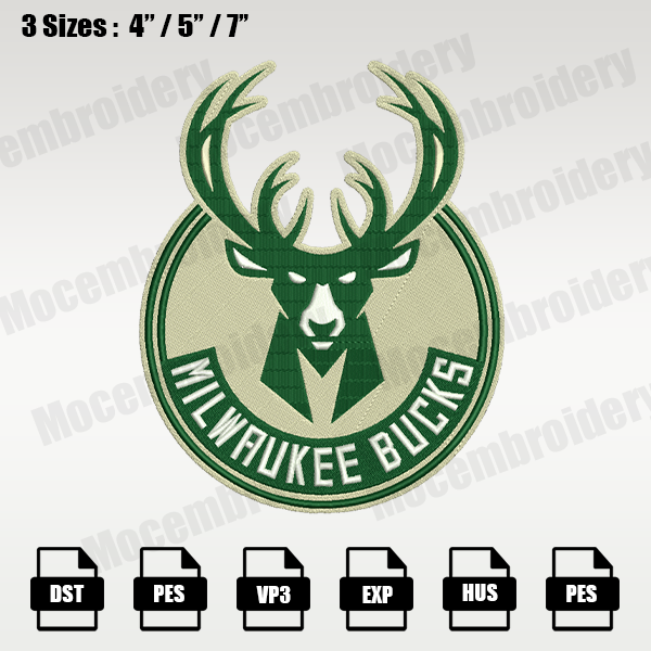 Milwaukee Bucks Embroidery Designs, NBA Logo Embroidery File - Inspire ...