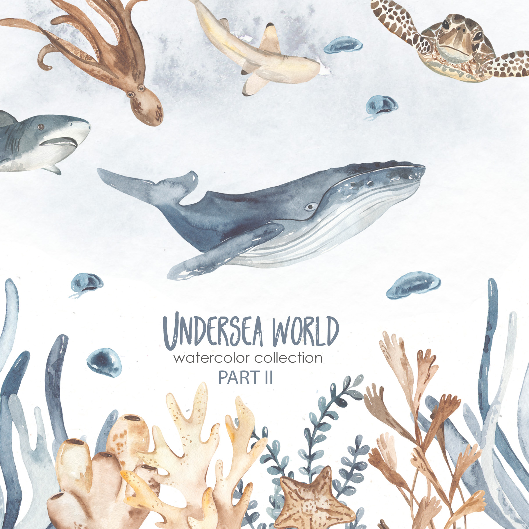 Undersea world Watercolor clipart II. Marine animals - fishe | Inspire ...