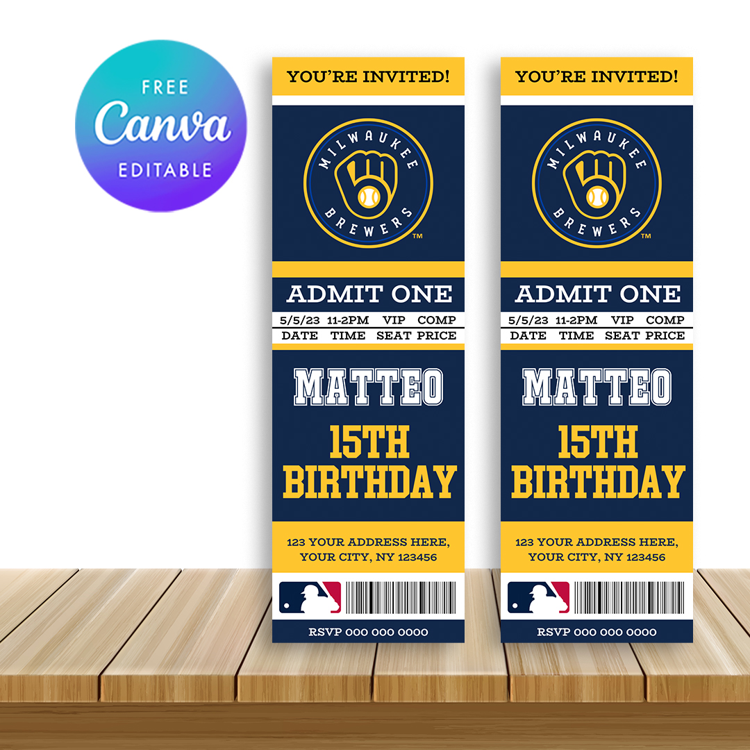Milwaukee Brewers Ticket Style Sports Birthday Invitations C | Inspire ...