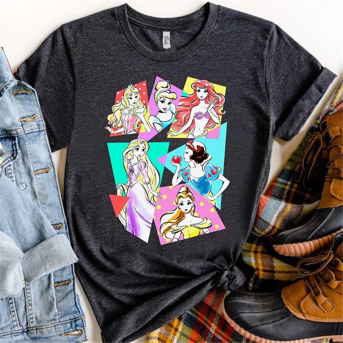 Retro 90s Disney Princesses Neon Pop Art Sketch Graphic Shir - Inspire ...