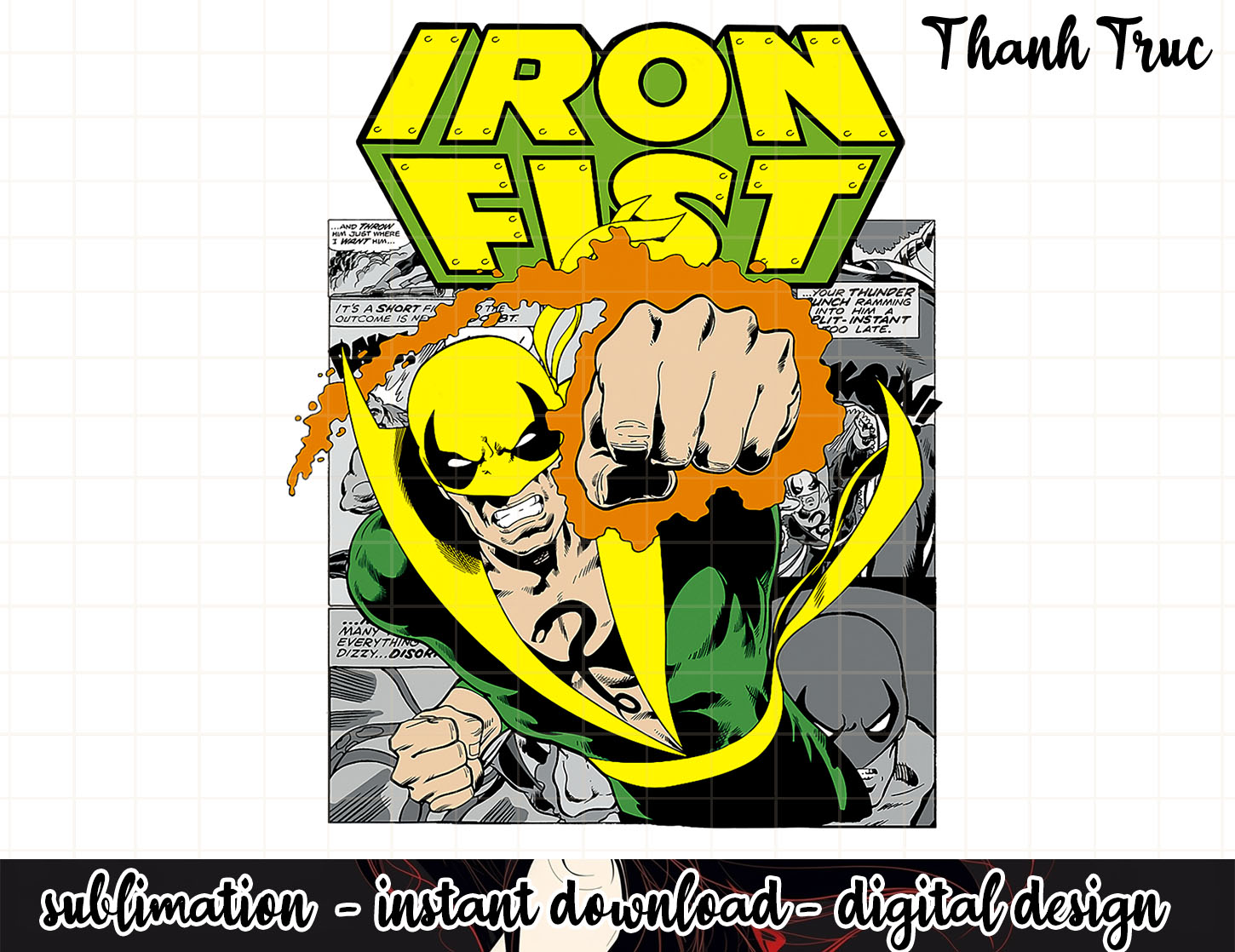Marvel Iron Fist Retro Comic Panel Art Punch Graphic png, su - Inspire ...