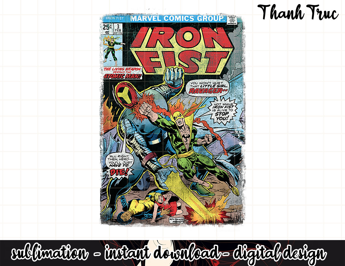 Marvel Iron Fist vs Atomic Man Comic Graphic png, sublimatio - Inspire ...