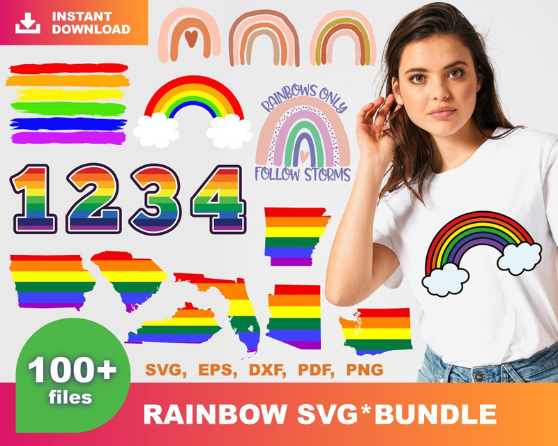 100 Rainbow Bundle Svg, Trending Svg, Rainbow Svg | Inspire Uplift