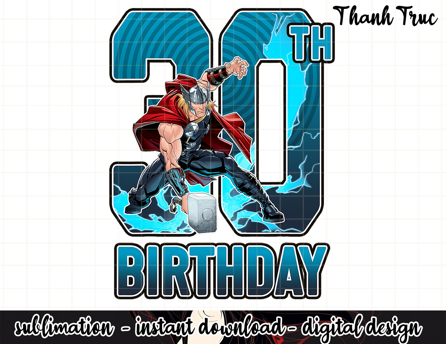 Marvel Thor Hammer 30th Birthday Graphic png, sublimation - Inspire Uplift