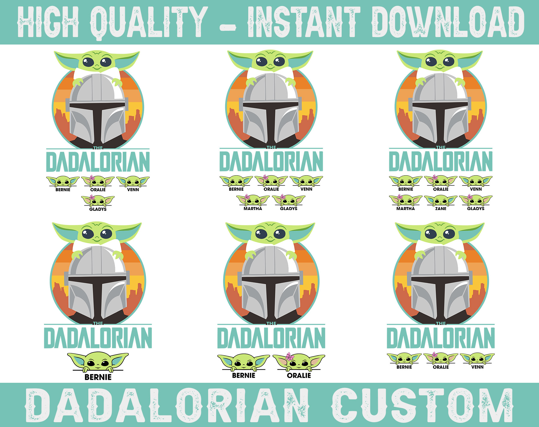 Customize Kid Name Dadalorian Png Bundle. Custom Baby Yoda P - Inspire ...