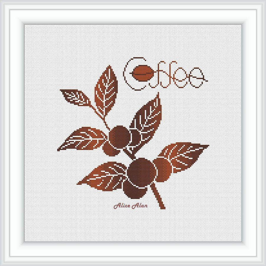 Cross stitch pattern Kitchen branch Coffee silhouette beans | Inspire ...