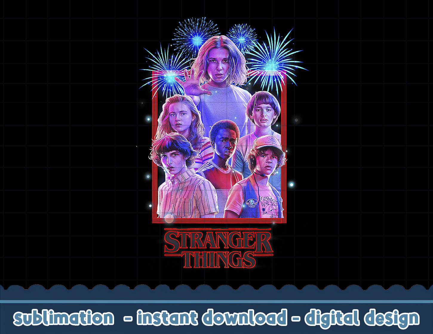 Netflix Stranger Things Group Shot Fireworks Poster png,digi | Inspire ...