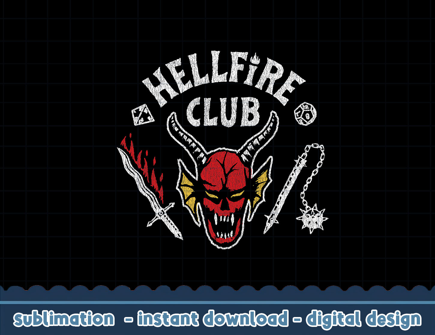 Stranger Things 4 Hellfire Club Skull & Weapons png,digital - Inspire ...