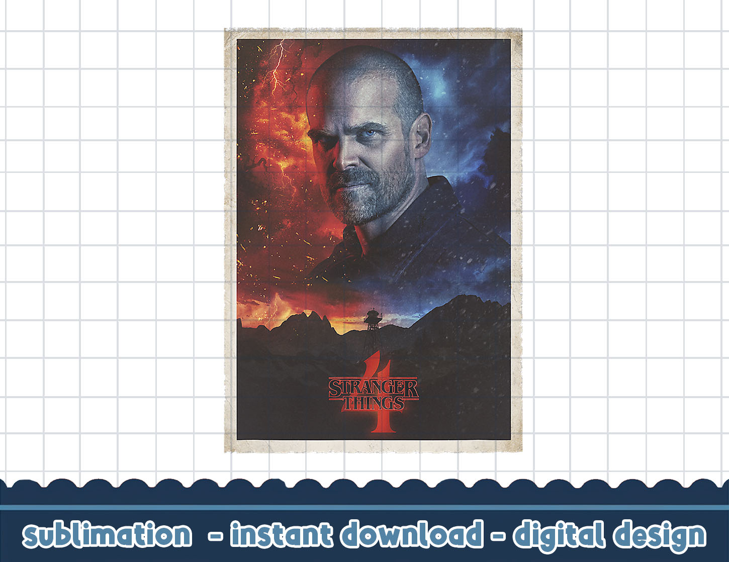 Stranger Things 4 Hopper Big Face Poster png,digital print - Inspire Uplift