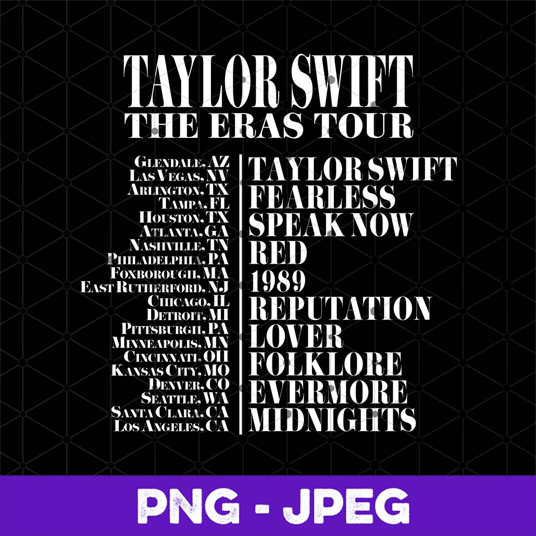 Taylor Eras Tour 2 Sided Print PNG, With Tour Places and Alb - Inspire ...
