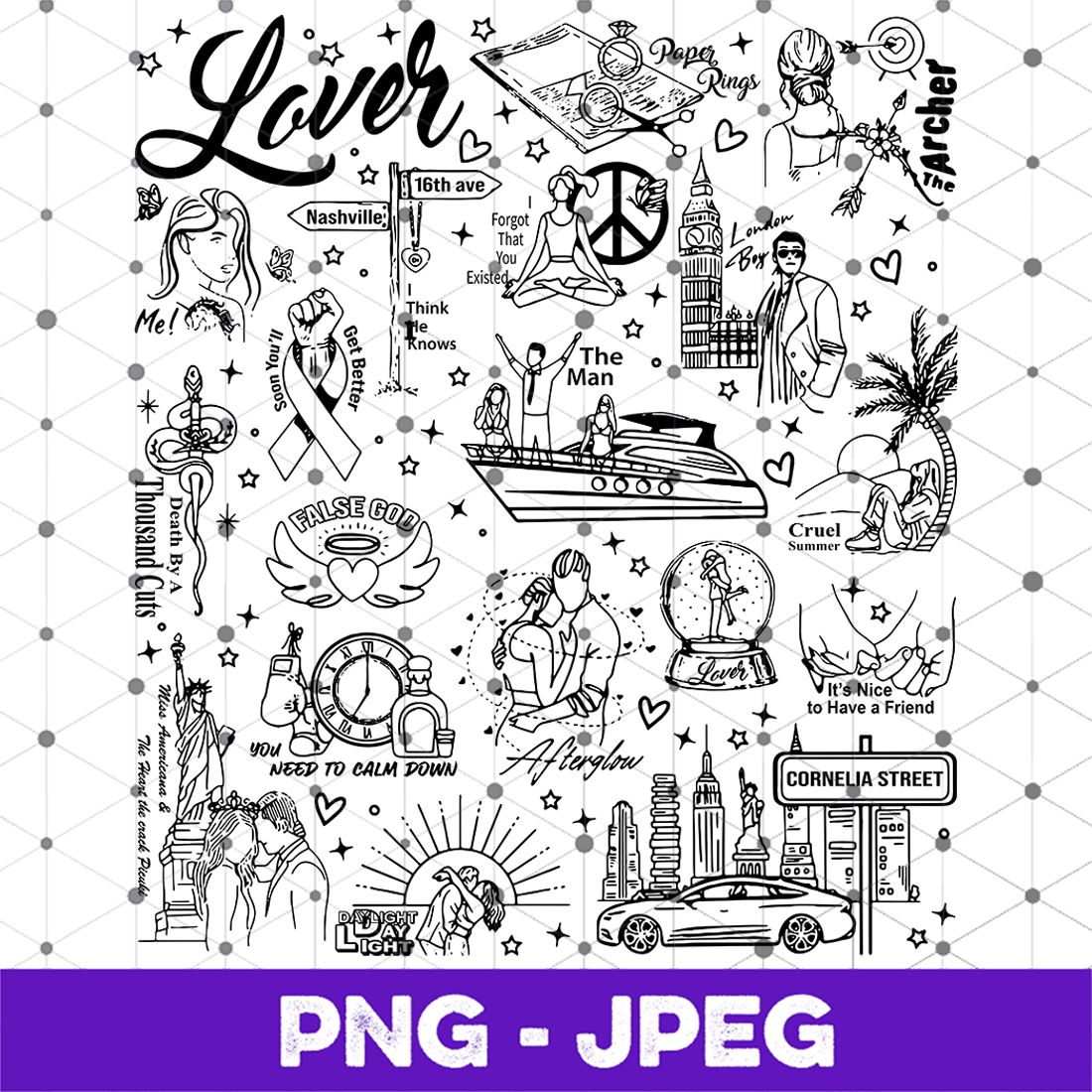 Taylor Lover Track List 2 Sides Vintage PNG, Taylor's Versio - Inspire ...