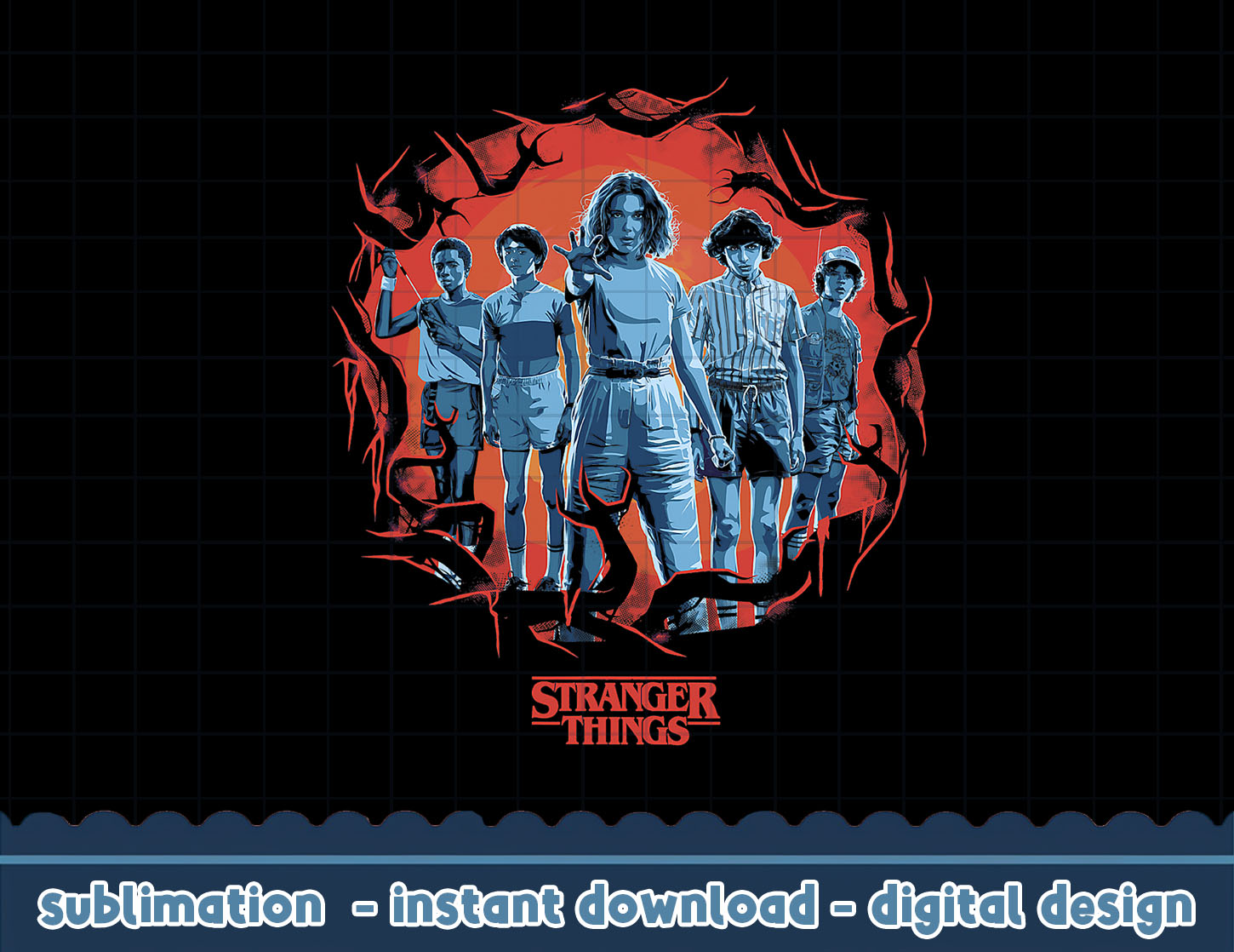 Stranger Things Group Shot Demogorgon Framed Short Sleeve pn | Inspire ...