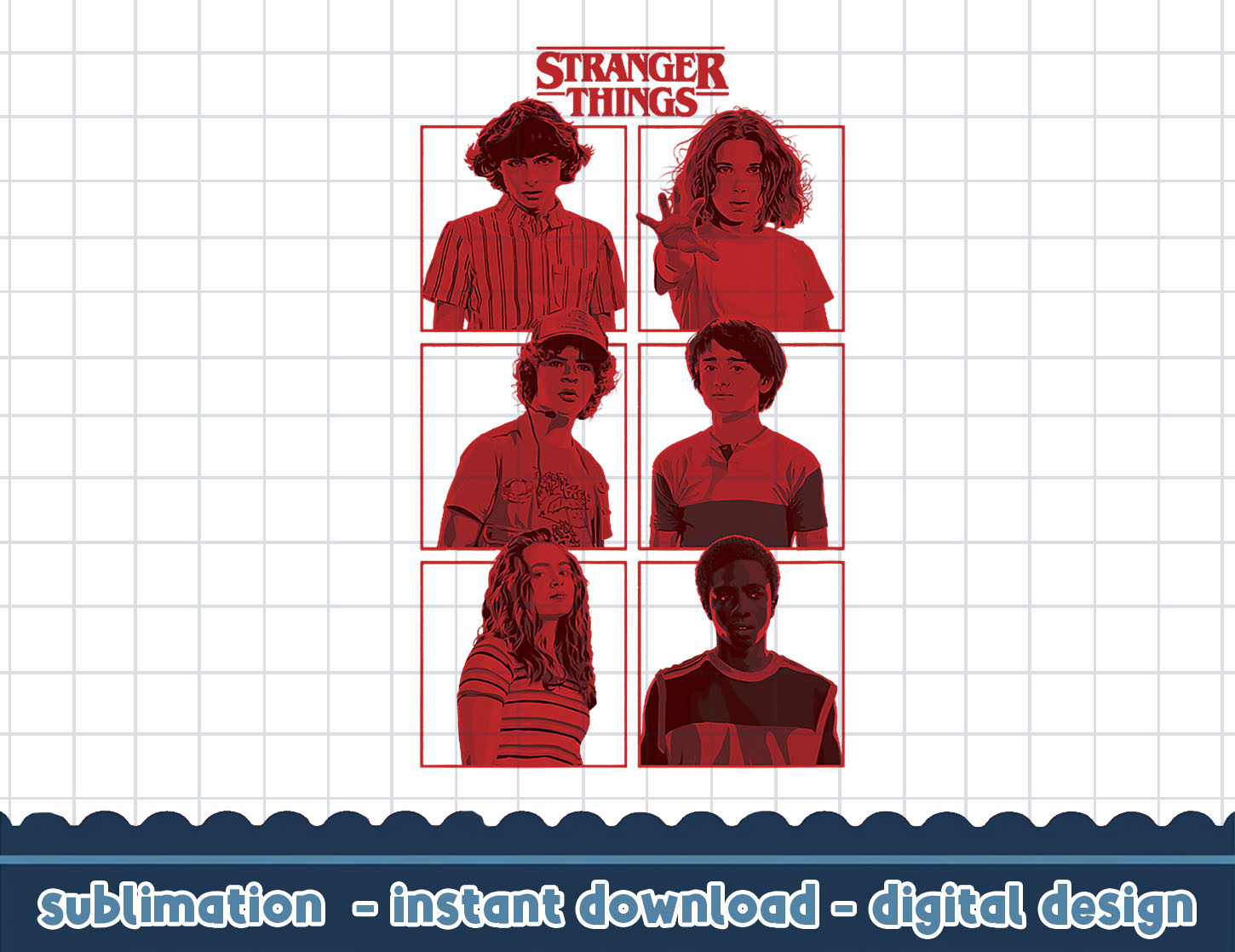 Stranger Things Group Shot Red Box Up png,digital print - Inspire Uplift