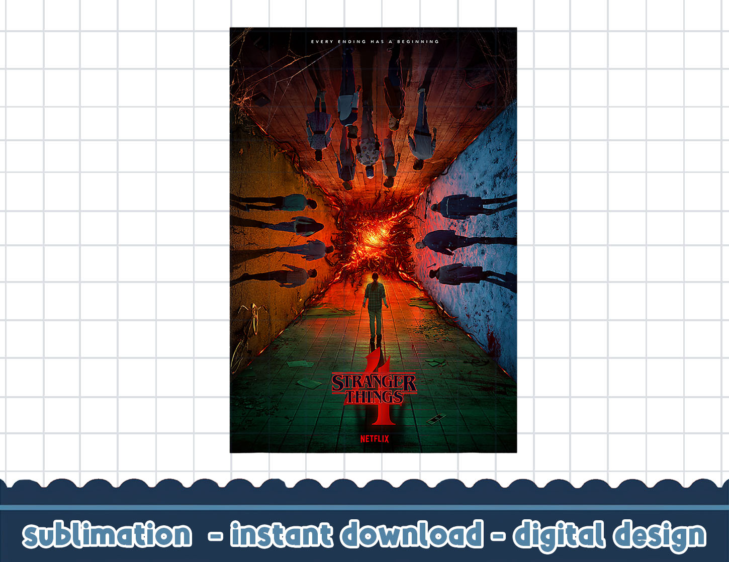 Stranger Things Group Upside Down Hallway Poster png,digital - Inspire ...